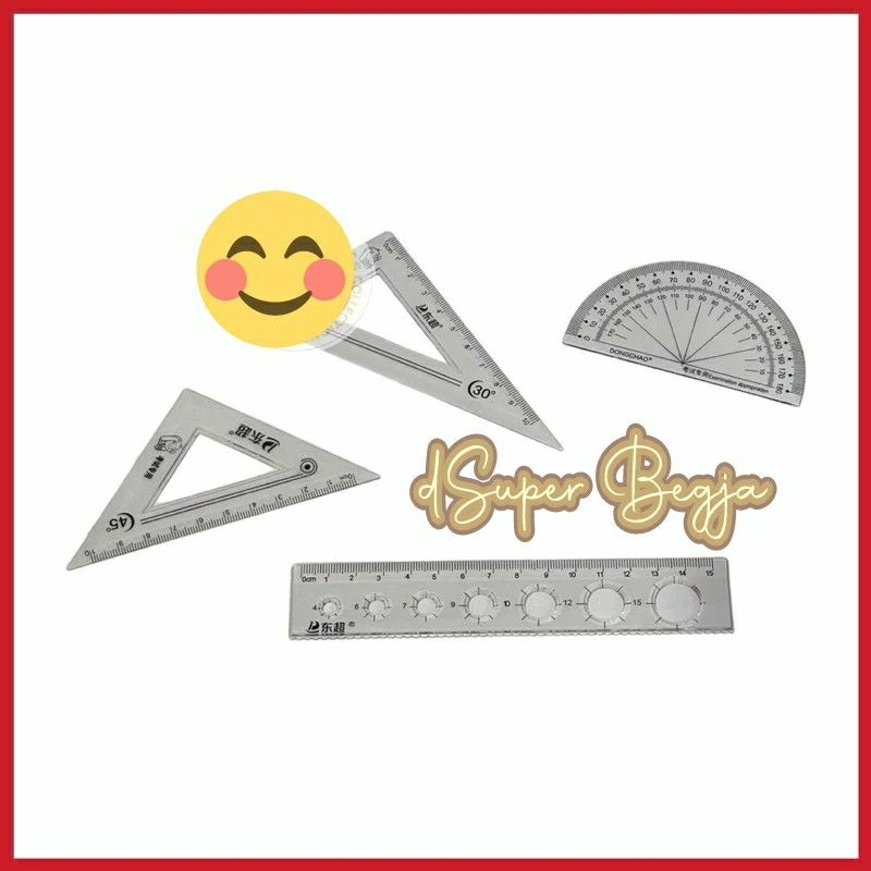 Jual PENGGARIS RULER SET ISI 4 / GARISAN SET (Penggaris Panjang Busur ...
