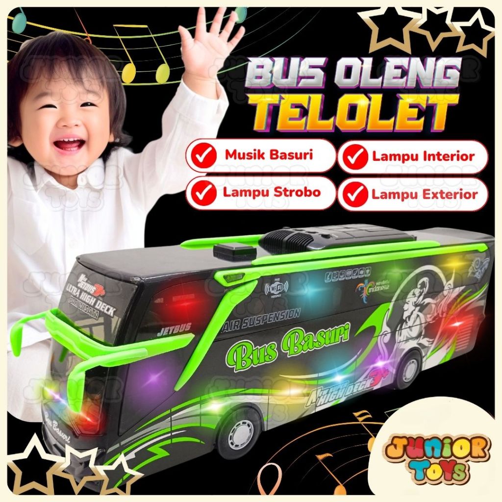 Jual Bus Telolet Basuri Oleng Mainan Anak Bahan Kayu Bunyi Suara Nyala ...