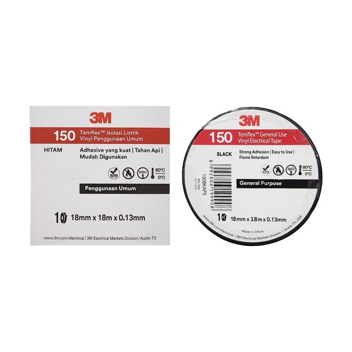 Jual ISOLASI LISTRIK 3M 150 TEMFLEX HITAM | Shopee Indonesia