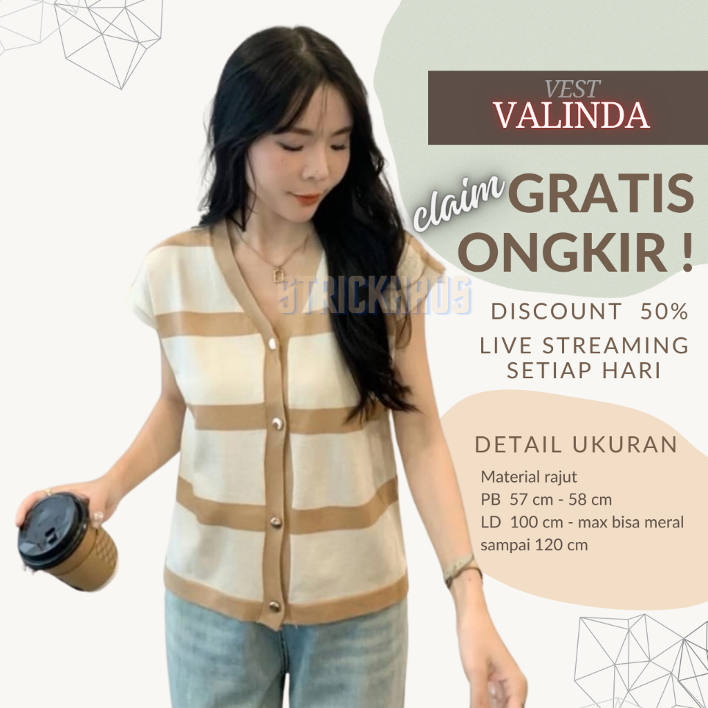 Jual Rompi Valinda KUTUNG VEST kancing motif salur | Shopee Indonesia