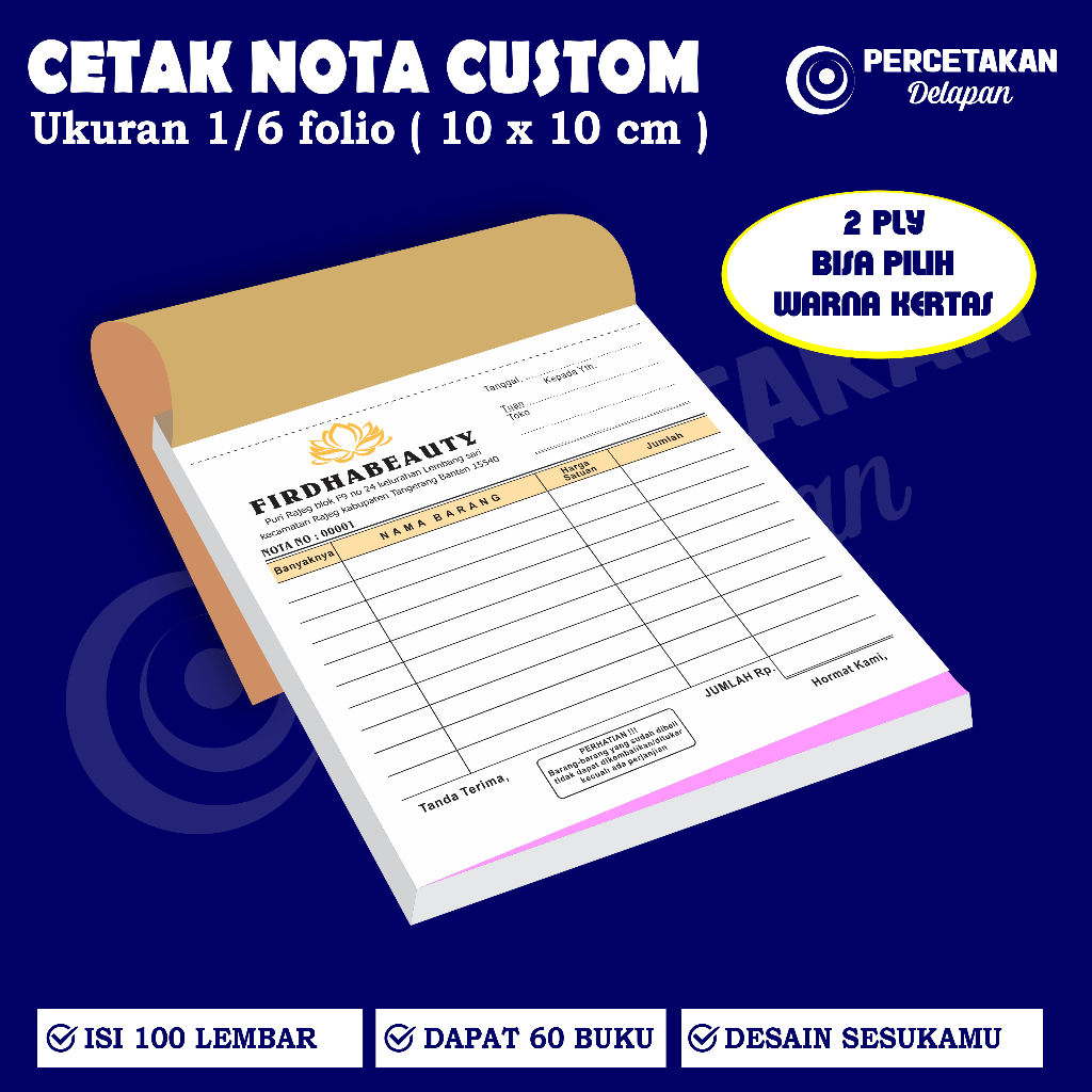 Jual cetak nota custom 2 ply 1/6 FOLIO / Paket 60 buku | Shopee Indonesia