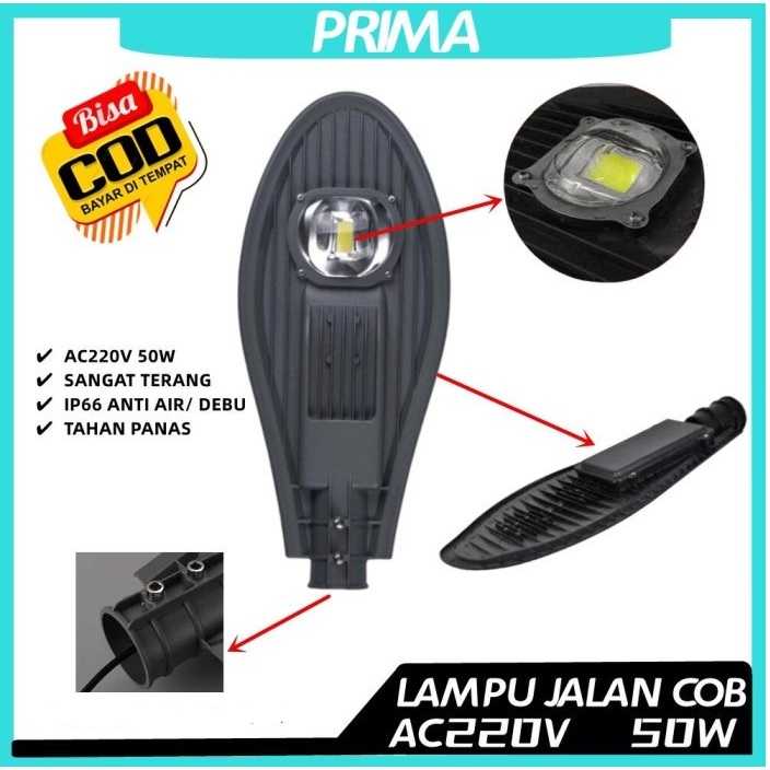 Jual LAMPU JALAN 50W PJU LED 50 WATT KAP SOROT COBRA OUTDOOR COB 50 W PUTIH - AC220V | Shopee ...