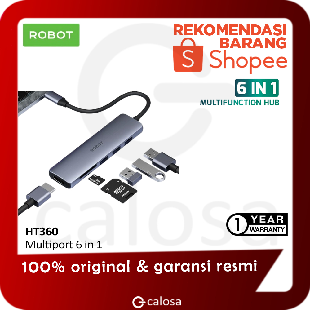 Jual ROBOT HT360 Multiport 6 in1 USB Type C HUB Adapter Portable Garansi Resmi | Shopee Indonesia