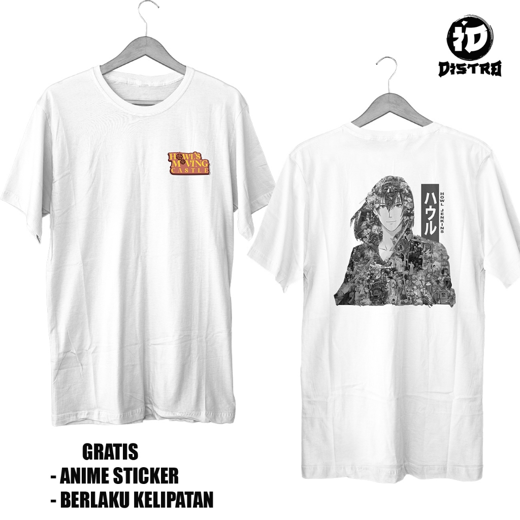 Jual Kaos Anime Howl Jenkins Pendragon STORY Hitam Putih- ID DISTRO ...