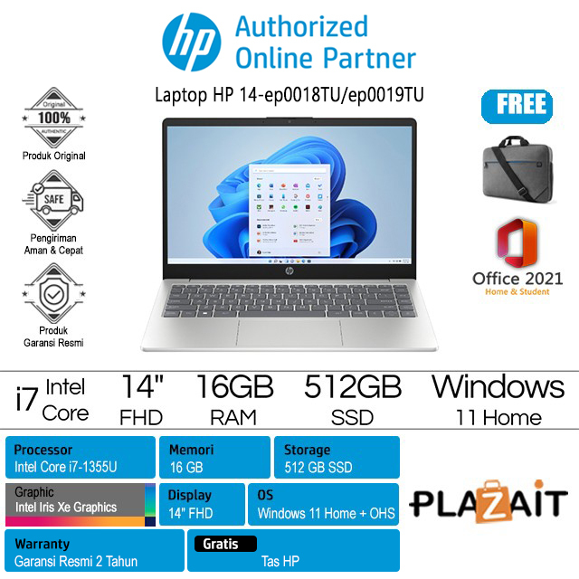 Jual Laptop HP 14-ep0018TU ep0019TU /Intel Core i7-1355U/16GB/512GB SSD ...