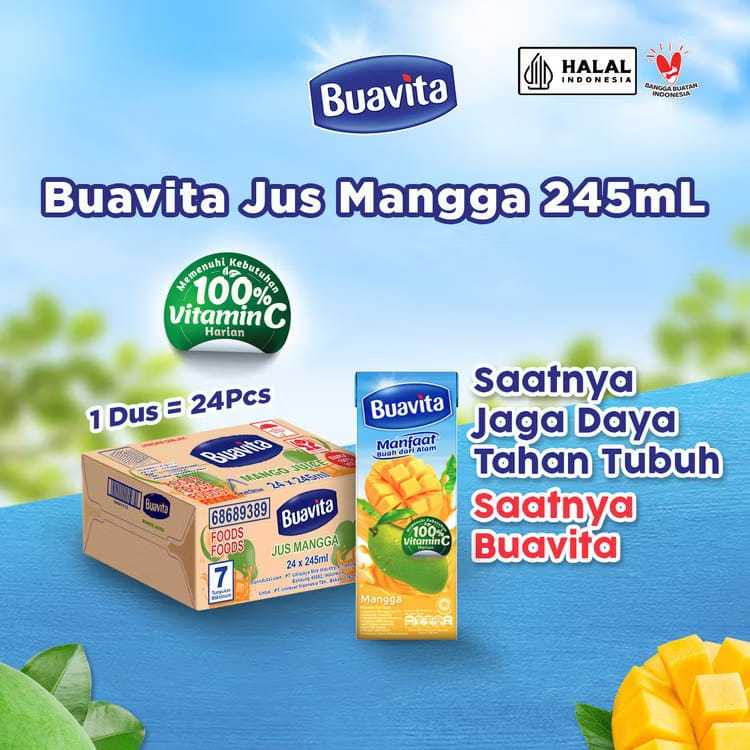 Jual Buavita Juice Jus Kemasan Rasa Buah Asli Mangga 245ml x 24 Pieces (1 Carton) | Shopee Indonesia