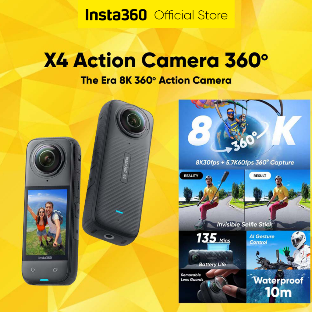 Jual Insta360 X4 Action Camera 360° 8K UHD Timelapse 11K AI Gesture Control | Shopee Indonesia