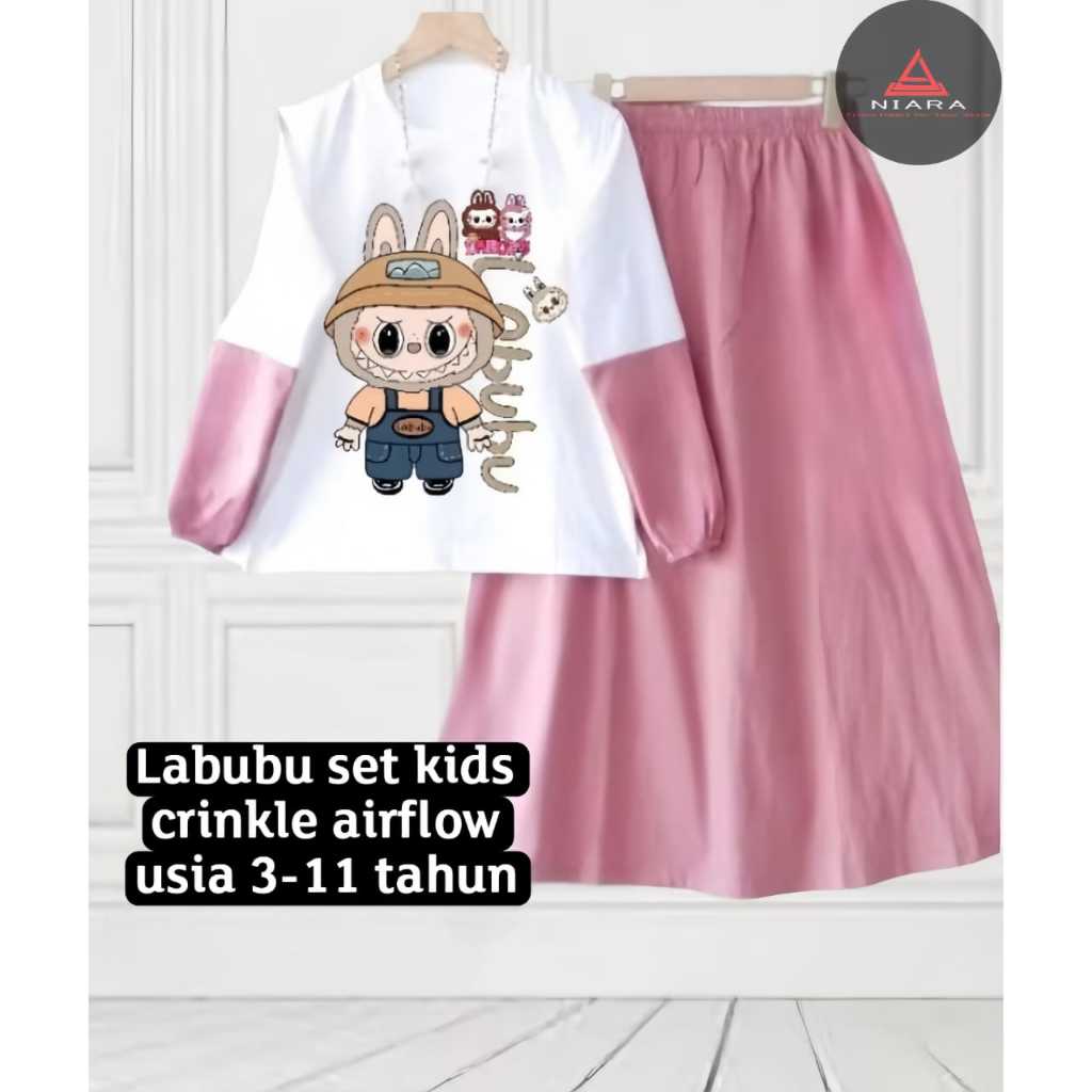 Jual SETELAN BAJU MUSLIM ANAK BAHAN CRINKLE AIRFLOW GAMBAR LABUBU SET ...
