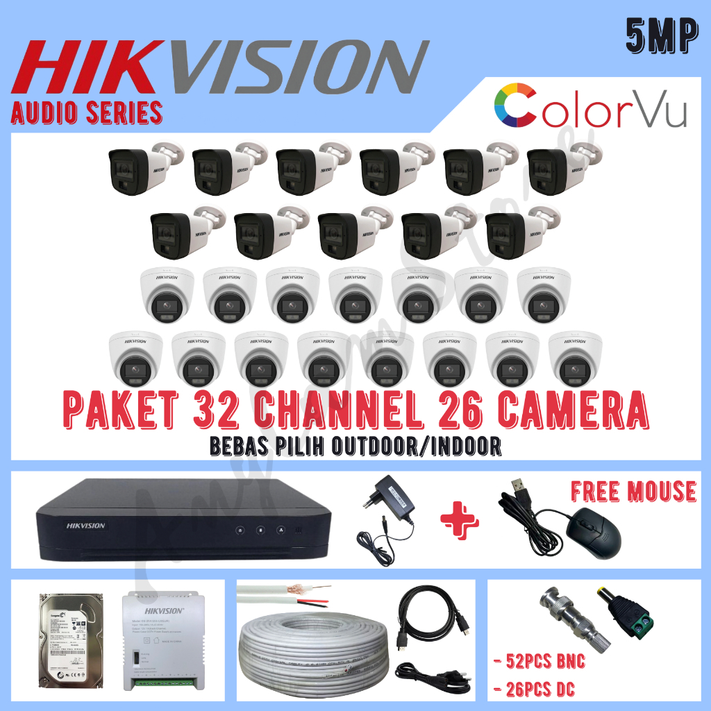 Jual Paket CCTV Hikvision ColorVu 5MP 32 Channel 26 Kamera Turbo HD ...