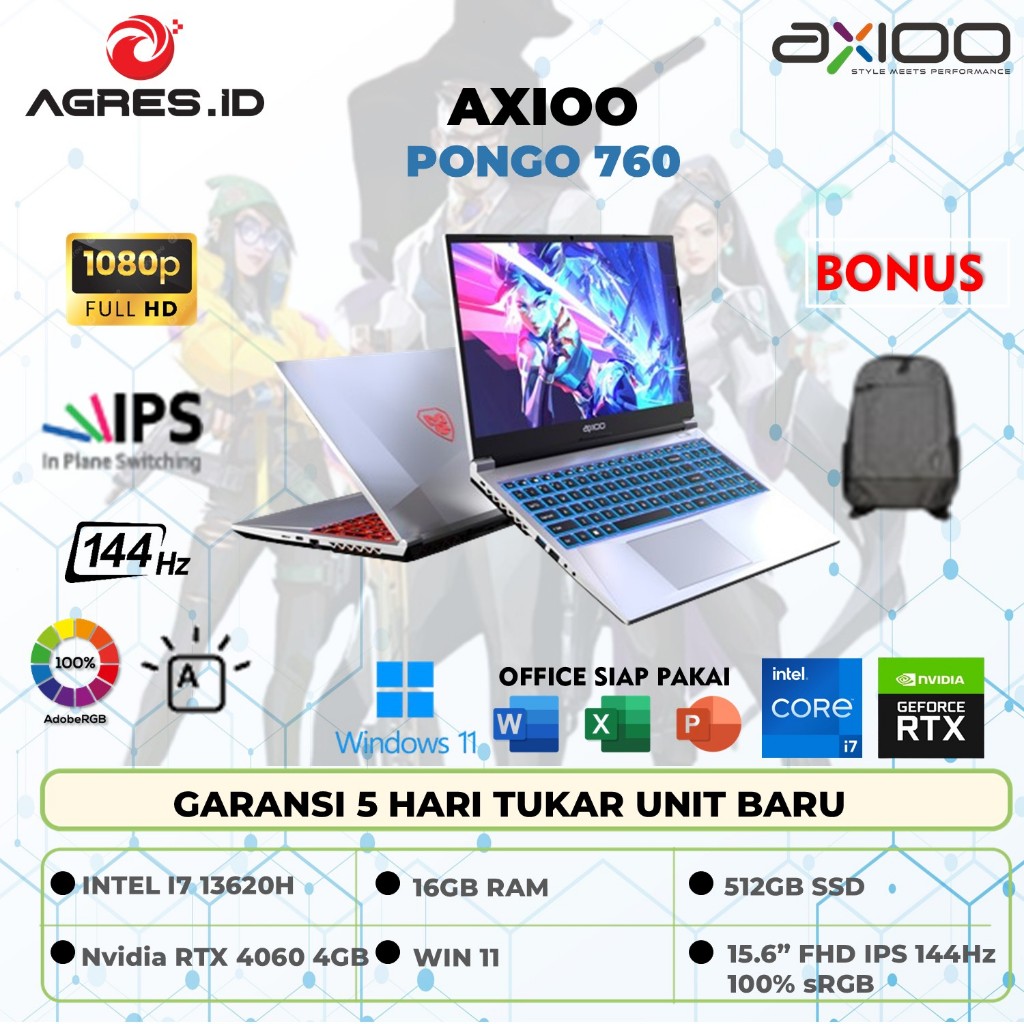 Jual Axioo Pongo 760 V2 I7 13620H RTX4060 8GB/ 16GB 512GB Win 11 15.6 ...