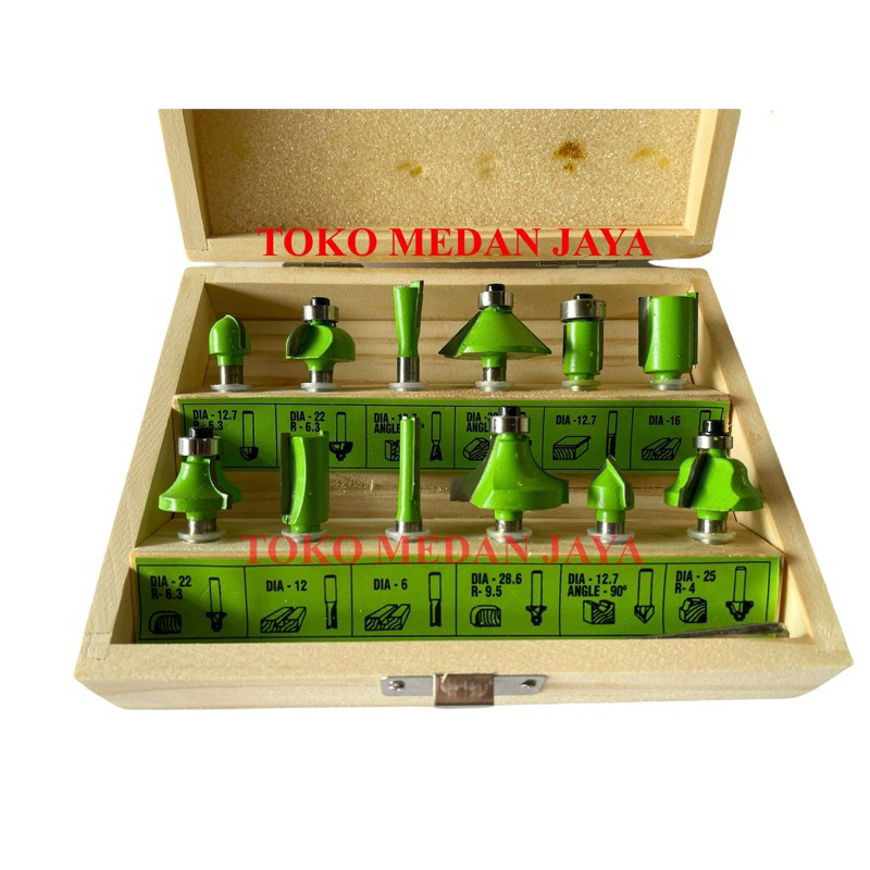 Jual RYU MATA PROFIL KAYU SET 12 PCS ROUTER BIT 1/4" MATA TRIMMER BIT ...