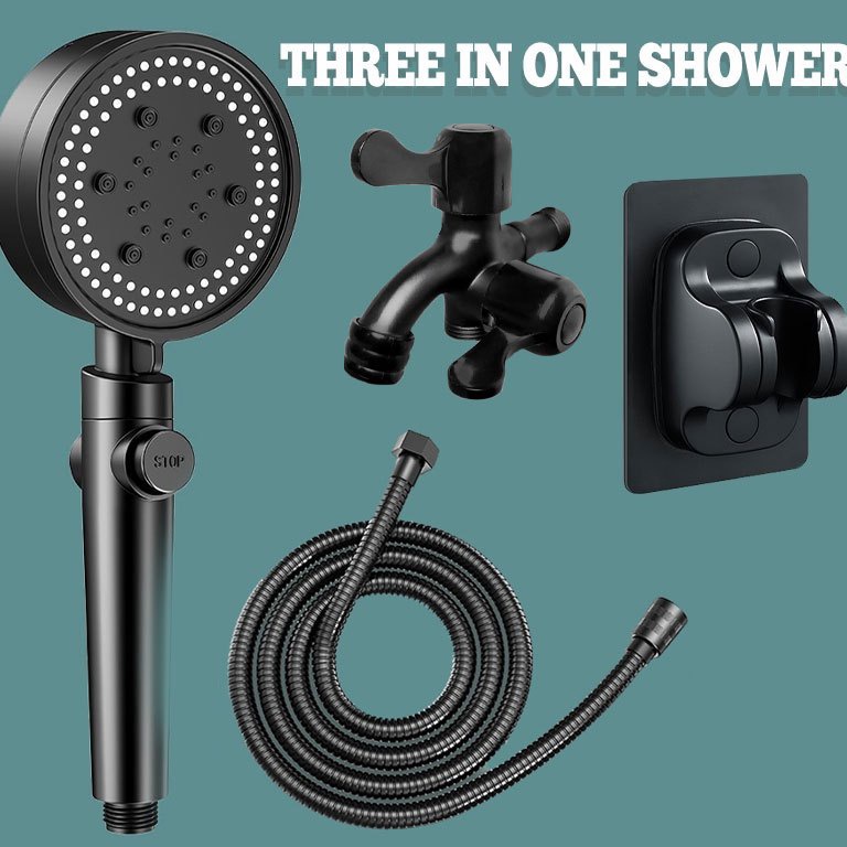 Jual Super Delivery 3In 1 Kepala Shower Set Mandi Hitam Premium Shower Head Set 5 Mode ...