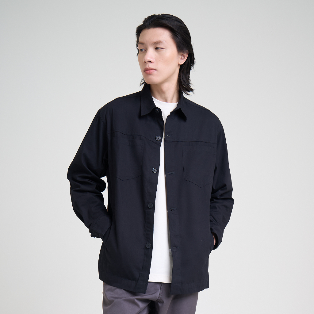 Jual M231 Jaket Pria Overshirt Canvas Panjang Hitam 0696B | Shopee ...