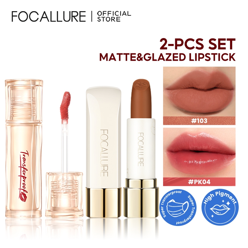 Jual FOCALLURE 2PCS Lip Set Matte Lipstick & Lip Tint Super Glazed ...