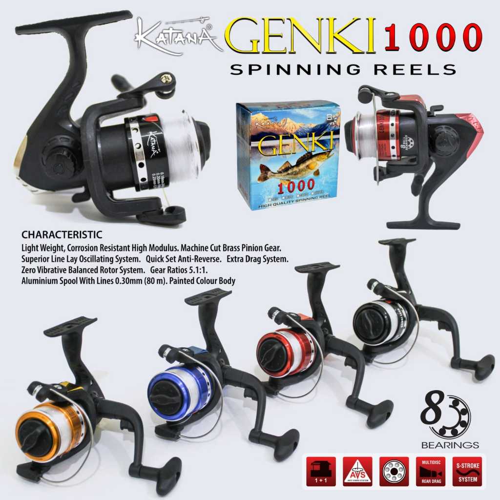 Jual Reel Pancing Katana Genki 1000 Bahan Spool Besi 8 Ball Bearing ...