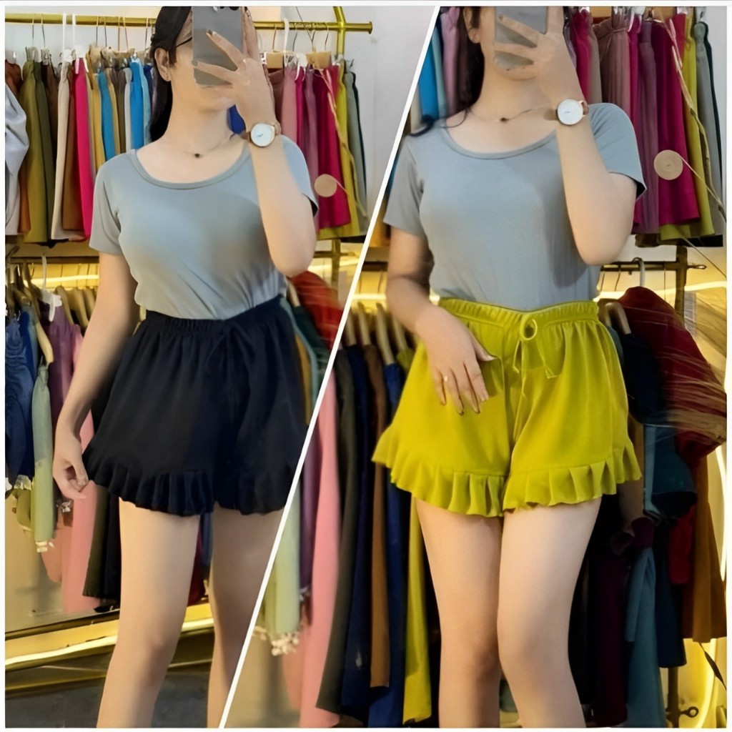 Jual Ruffle Hot pants celana pendek wanita remaja terbaru high waist ...