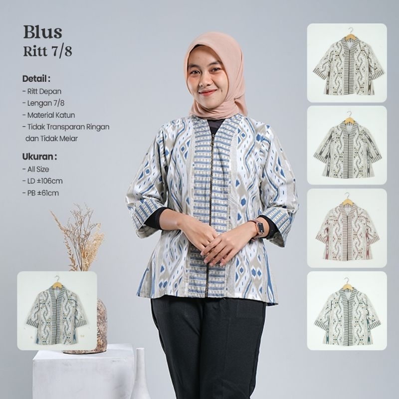 Jual Blus Batik Kombinasi Ritt Depan - Joglo Batik | Shopee Indonesia