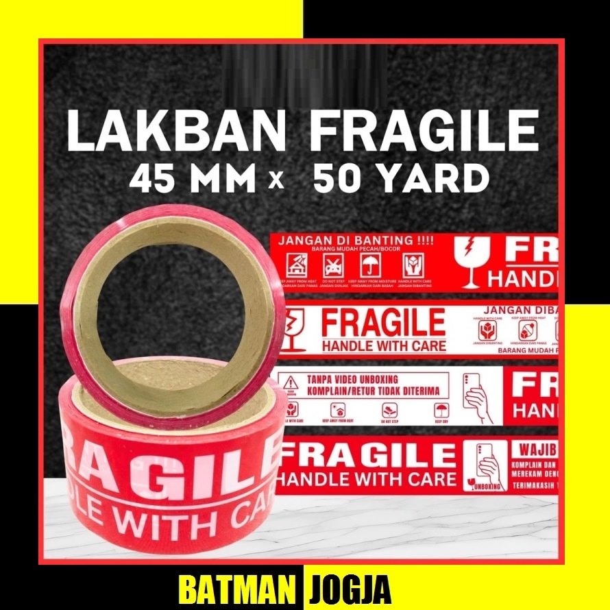 Jual LAKBAN FRAGILE BESAR 50Y warna random merah putih 50 yard 48mm ...