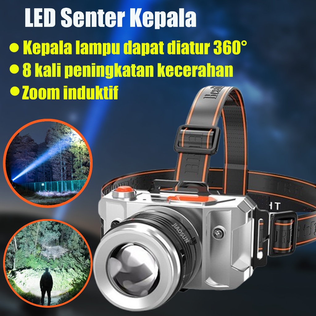 Jual Lampu Kepala LED-Ultra Bright 5000 Lumens/Headlamp F-T51 Induksi Sensor Gerak Zoom Rotating ...