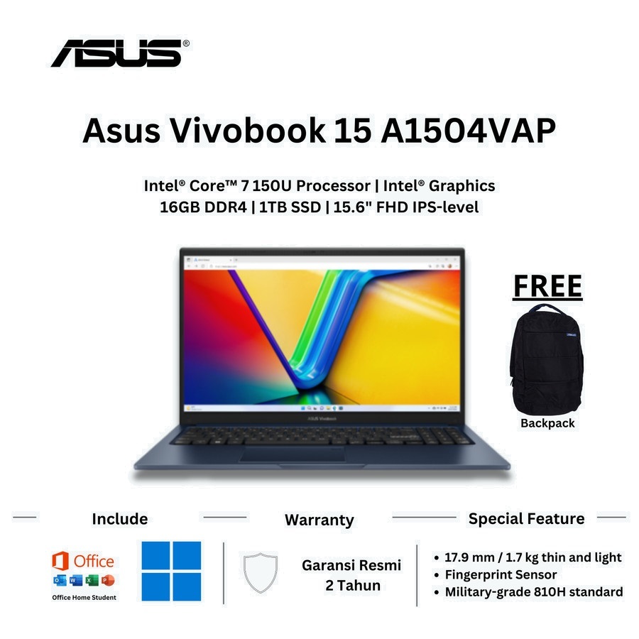 Jual ASUS Vivobook 15 A1504VAP-VIPS7101 - Quiet Blue - Intel® Core™ 7 ...