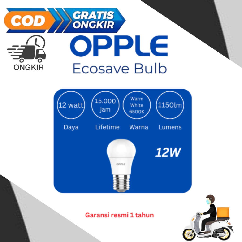 Jual Lampu Bulb Bohlam EcoSave 12W 6500K Putih ORIGINAL OPPLE | Shopee Indonesia