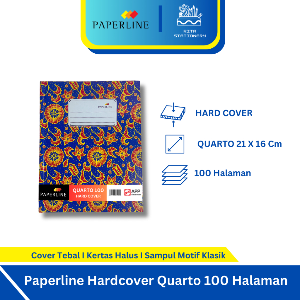 Jual Buku Tulis Hardcover PAPERLINE Quarto / Kuarto / Kwarto 100 Lembar ...