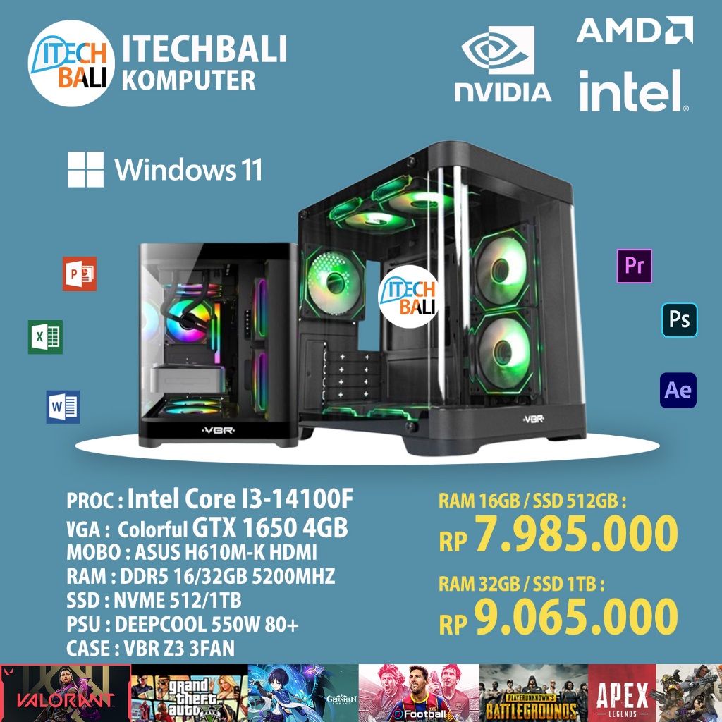 Jual Rakitan PC Intel Core i3 14100F RAM 16GB / 32GB SSD 512GB / 1TB ...