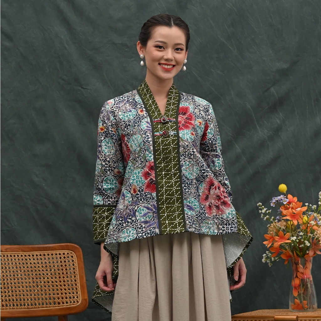 Jual NONA RARA - Olla Encim T3411, Baju kerja blouse batik wanita modern | Shopee Indonesia