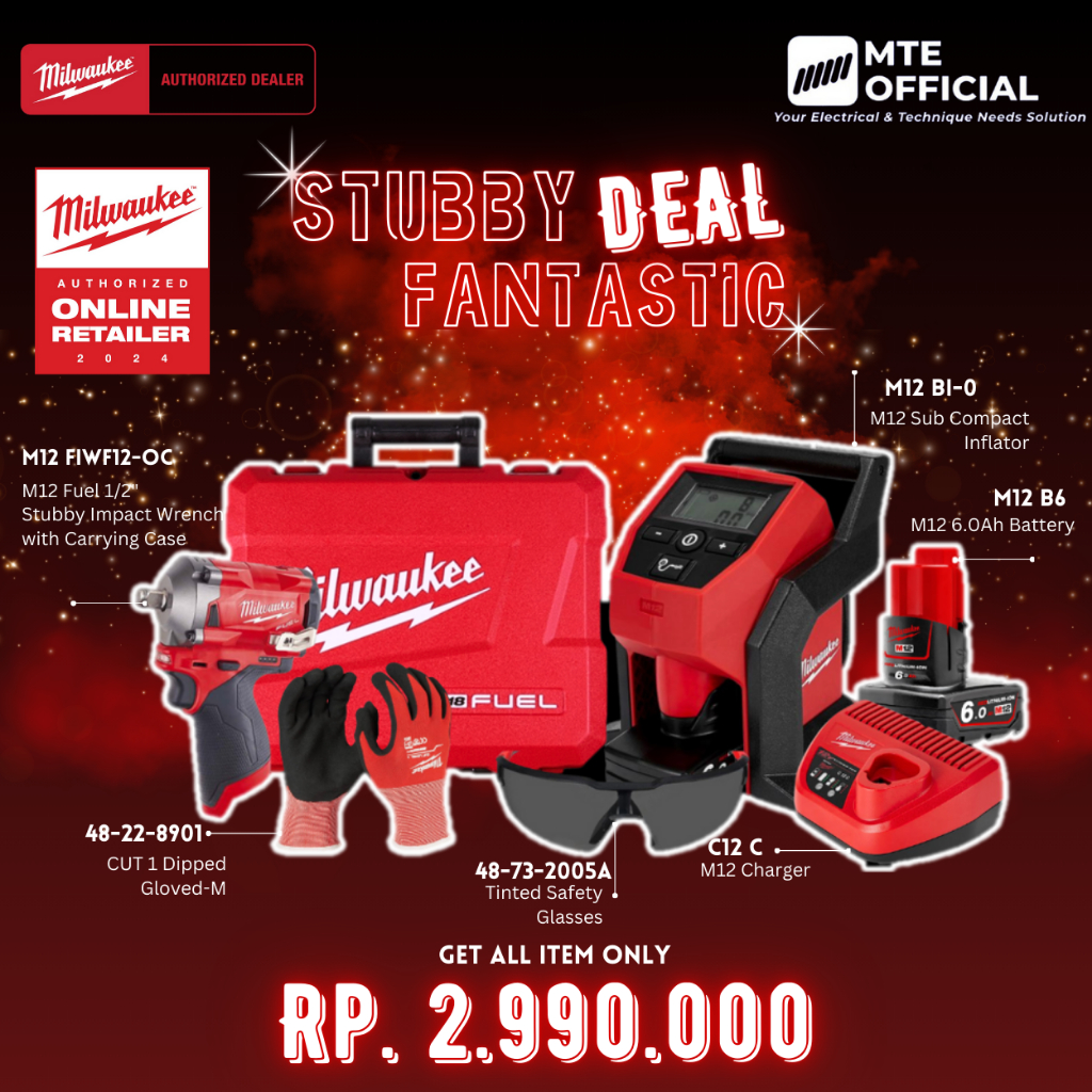 Jual Milwaukee Bundling Produk M12 FIWF12-0C Cordless Stubby Fantastic ...