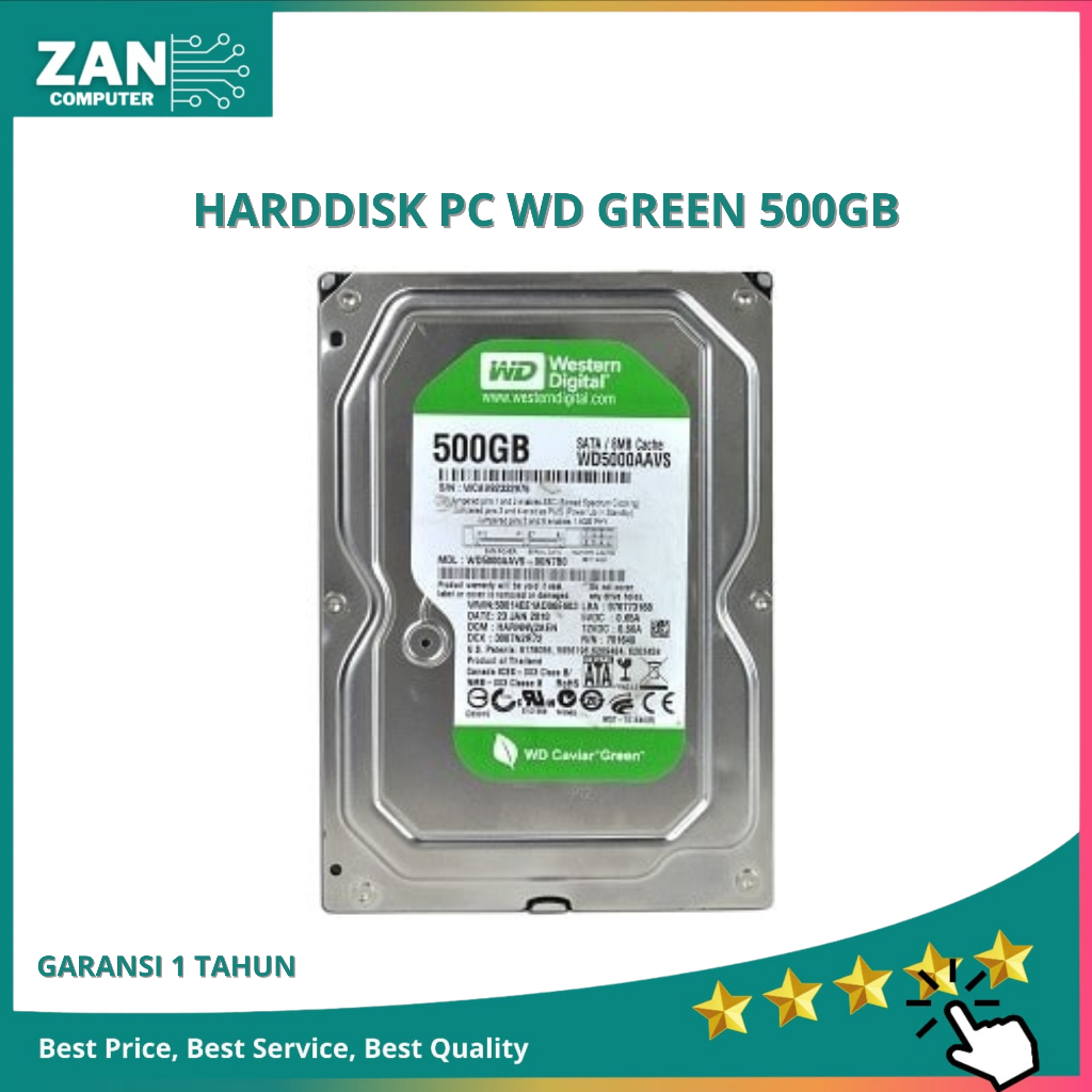 Jual Hardisk 500gb WD Green SATA 3,5 Original Speed 7200 RPM Garansi 1 ...