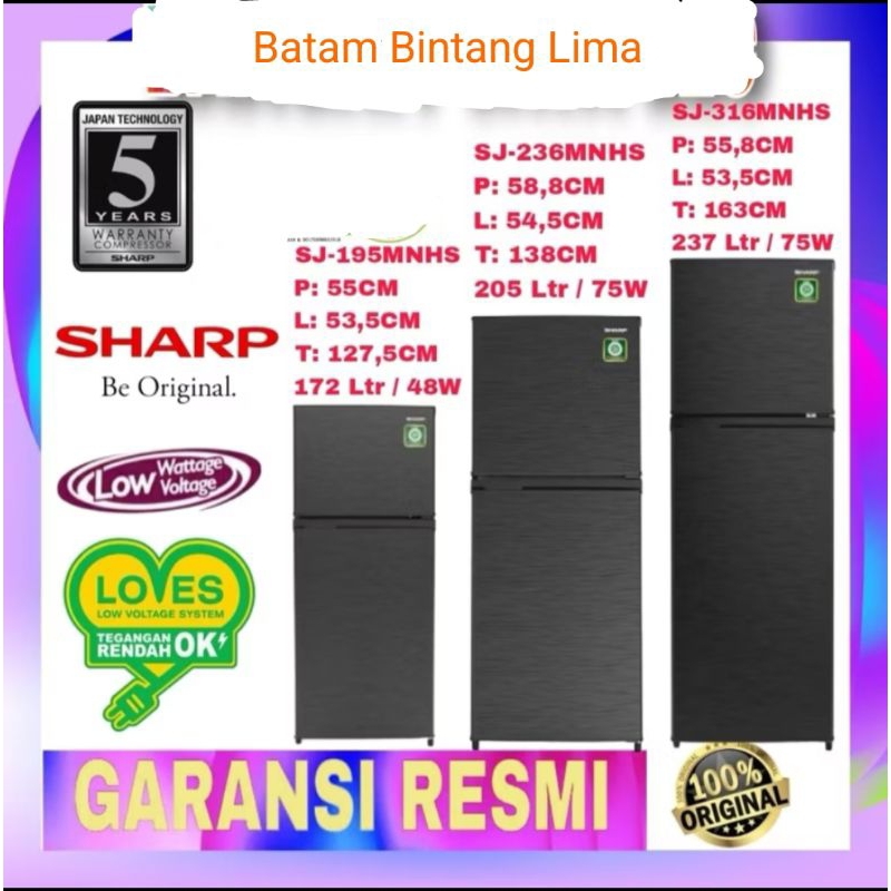 Jual KULKAS SHARP 2 PINTU SJ-316MNHS SJ-236MNHS SJ-195MNHS GARANSI ...