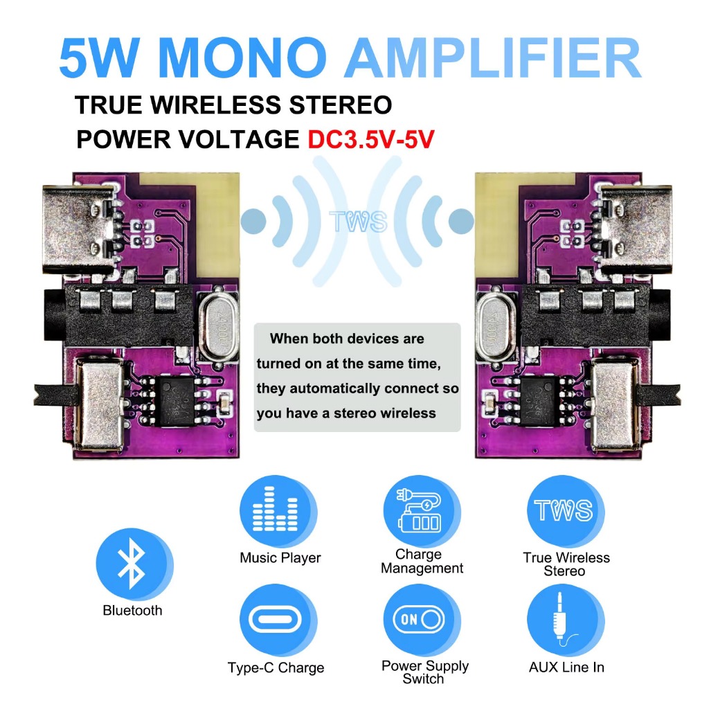 Jual Module TWS Bluetooth 5.4 Mono 5W Power Amplifier Board | Shopee ...