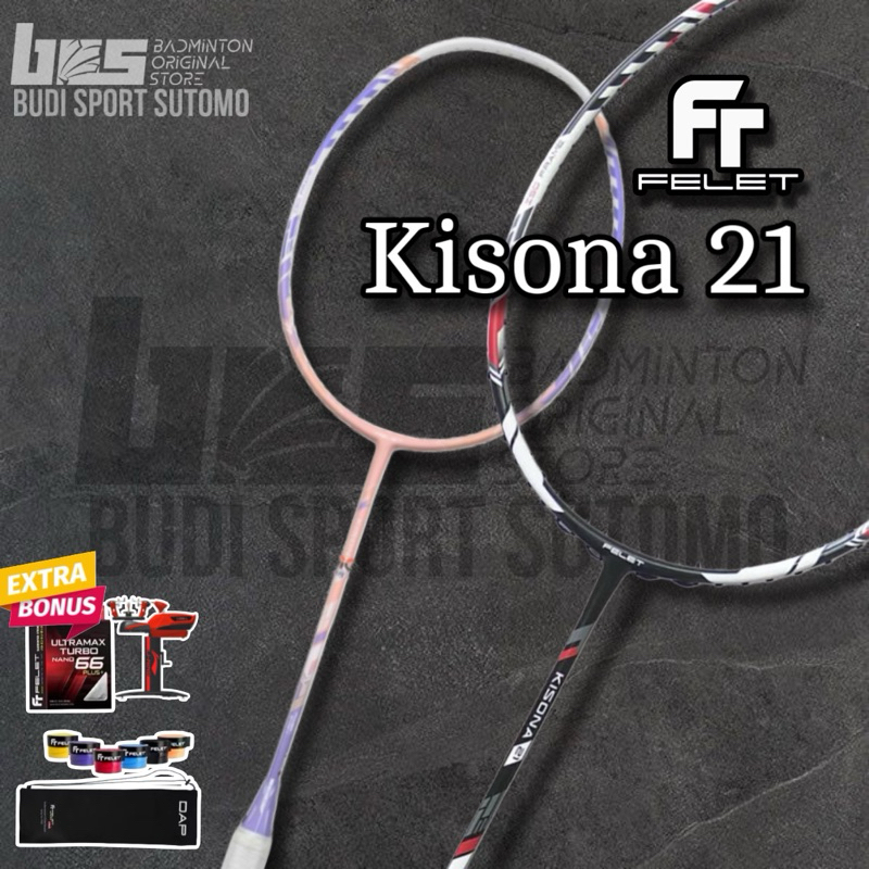 Jual RAKET BADMINTON FELET KISONA 21 ORIGINAL LENGKAP BONUS SENAR GRIP ...