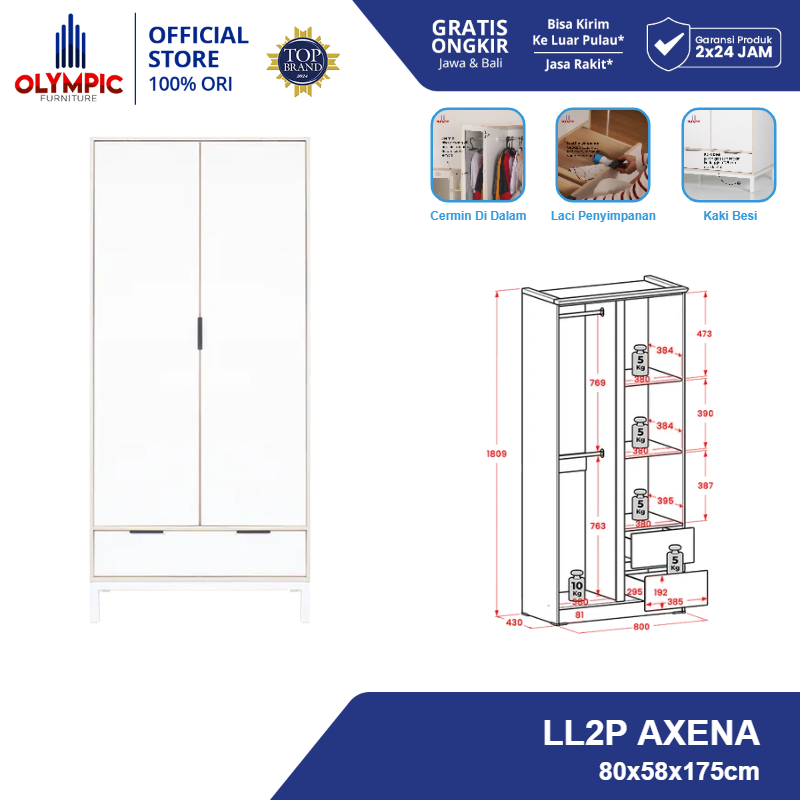 Jual Olympic Lemari Pakaian Rangka Besi / Lemari Baju 2 Pintu / LL2P AXENA | Shopee Indonesia
