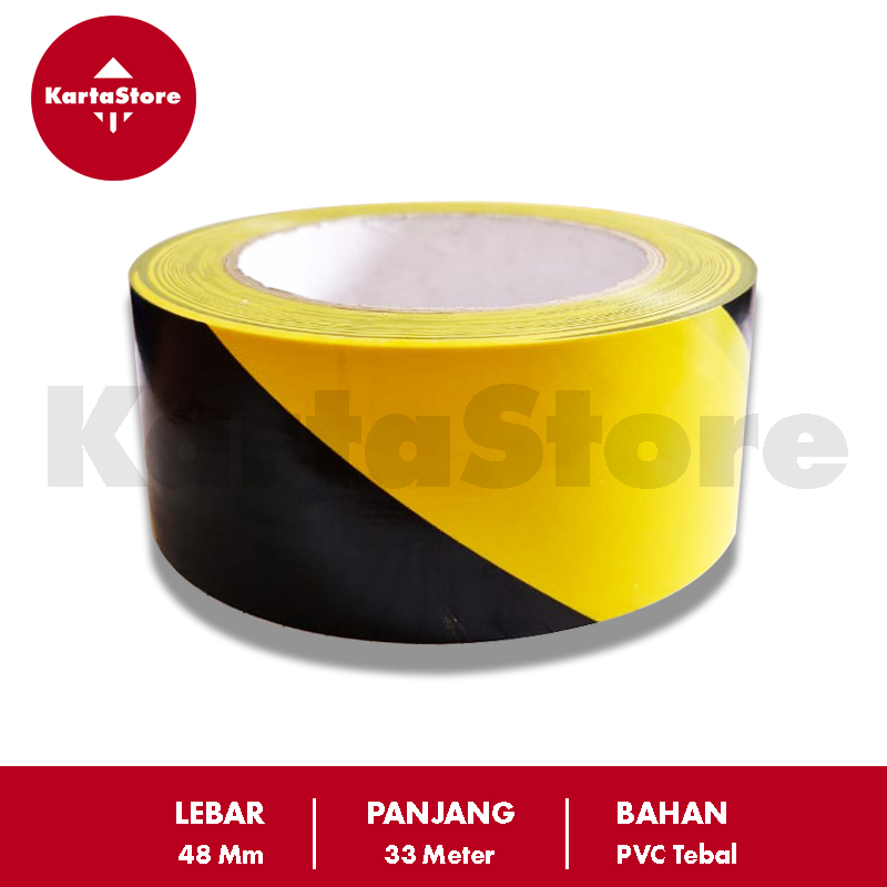 Jual Lakban Police Line /PVC Marking Tape /Lakban Lantai Hitam Kuning 48 mm x 33 Meter ...