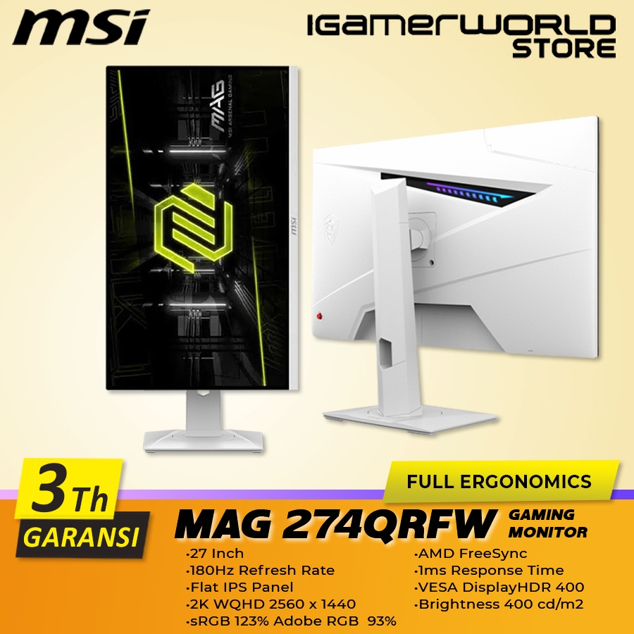 Jual MSI MAG 274QRFW 27 inch 2K WQHD 180Hz 1ms Rapid IPS Gaming Monitor ...