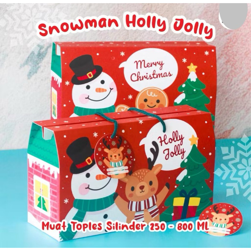 Jual 1 pak isi 5 pcs BOX NATAL snowman 3 toples silinder 500 - 800 ml ...