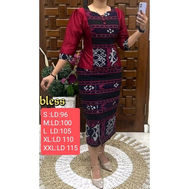 Jual setelan baju tenun etnik terbaru pesta kombinasi satin polos kilap ...