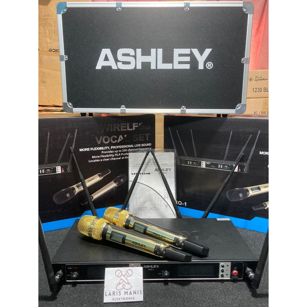 Jual Mic Wireless Ashley PRO-1 PRO1 PRO 1 UHF 2 Mic Genggam Original ...