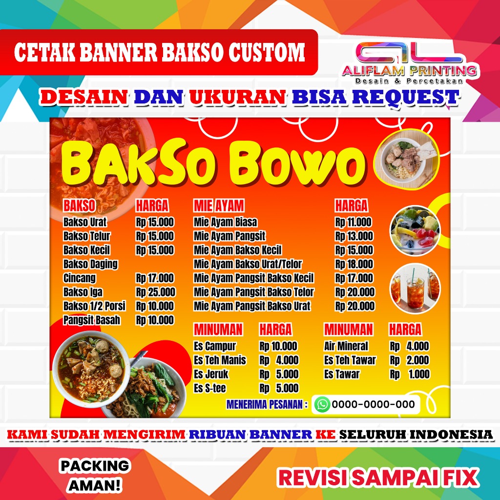 Jual CETAK BANNER SPANDUK BAKSO BOWO CUSTOM | GRATIS DESAIN | Revisi ...