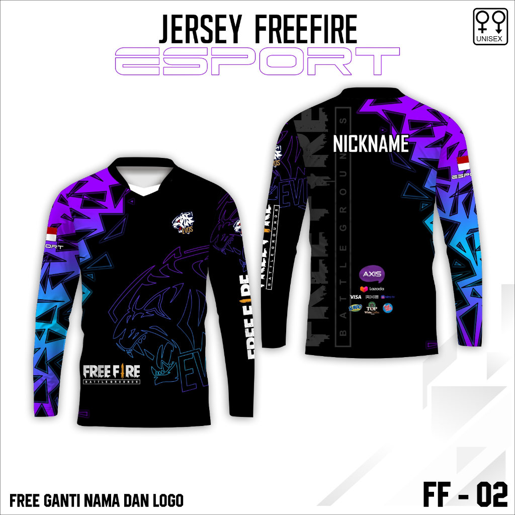 Jual Jersey e sport baju ff game kaos free fire evos lengan panjang ...