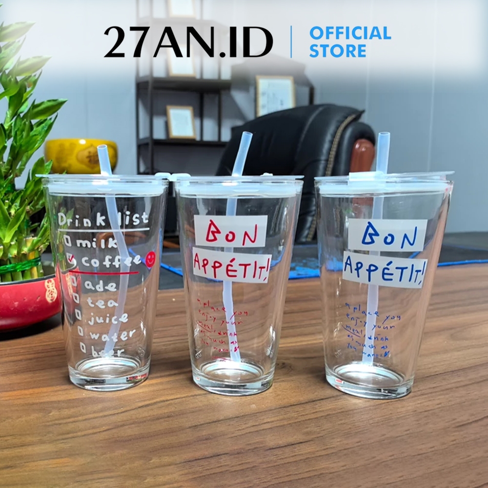 Jual ( 27AN.ID ) Tumblr Gelas Kaca Sedotan dan Tutup Gelas Vintage H677 ...