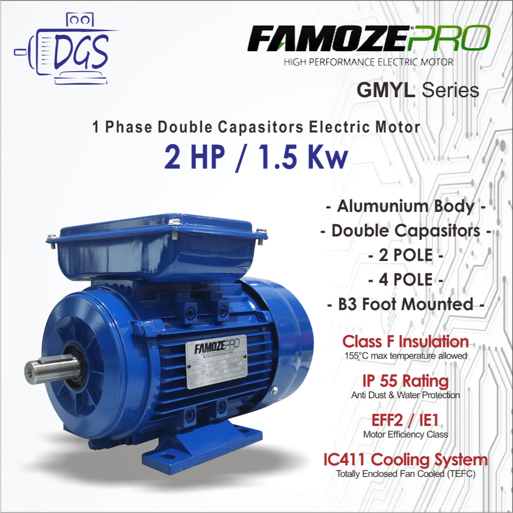 Jual Famoze Pro Dinamo 2 HP 1.5 Kw 1 Phase Double Capasitor GMYL Electric Motor Penggerak Full ...