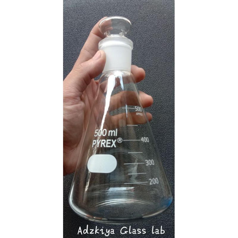 Jual Erlenmeyer pyrex 500ml asah + tutup stoper Ns29/32. | Shopee Indonesia
