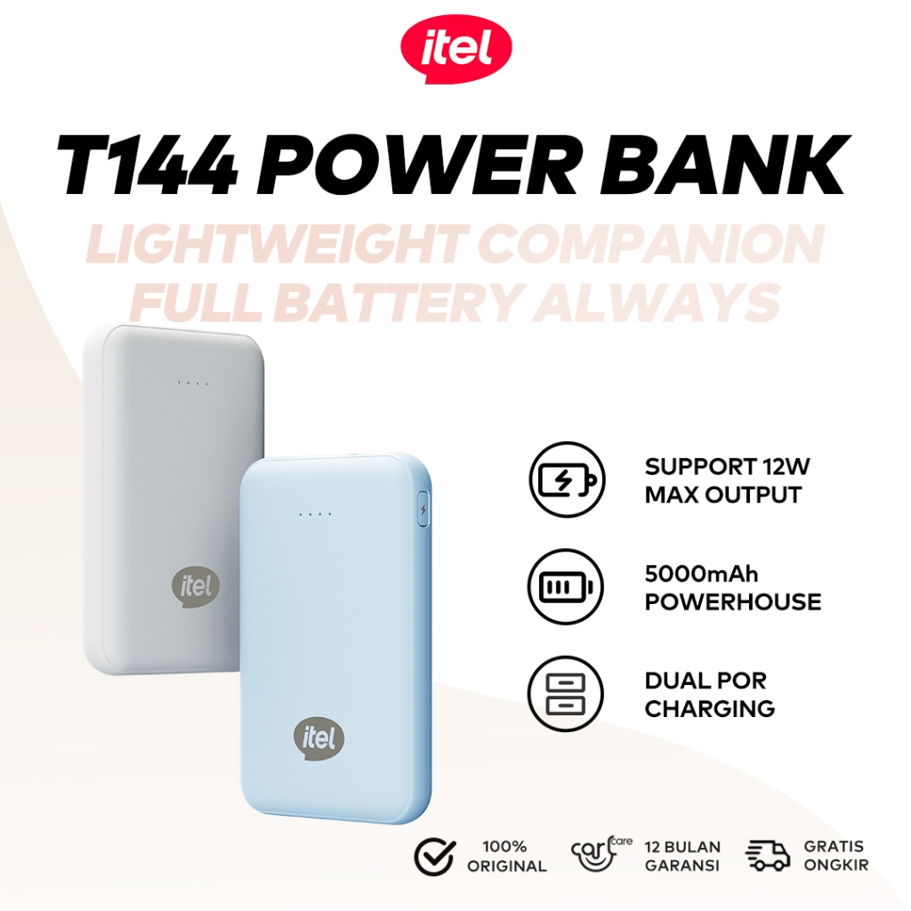 Jual itel T144 Power Bank Mini Portable Fast Charge 12W Type C / Micro ...