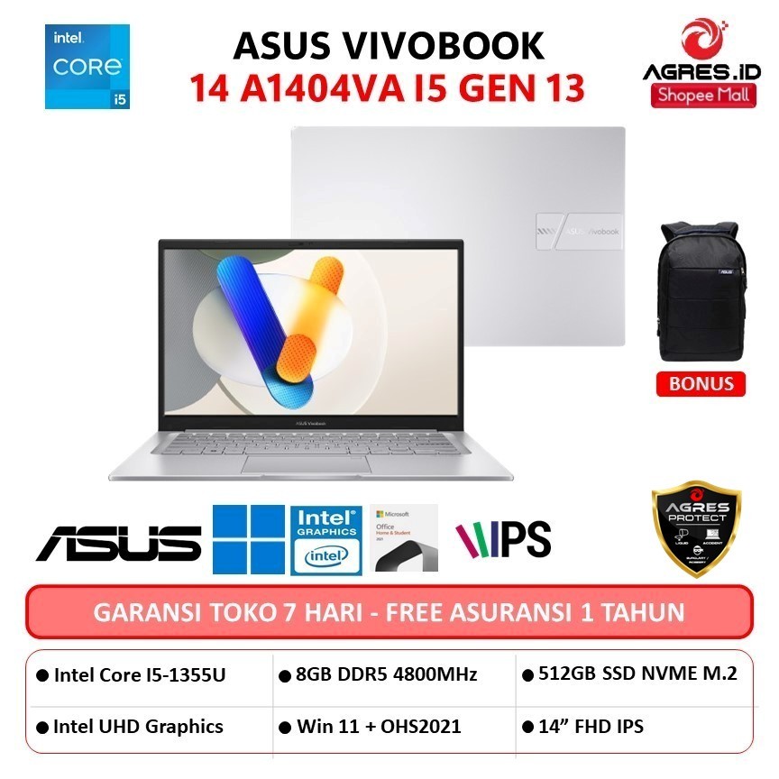 Jual ASUS VIVOBOOK 14 A1404VA I5 1335 16GB 512GB W11+OHS 14.0FHD ...