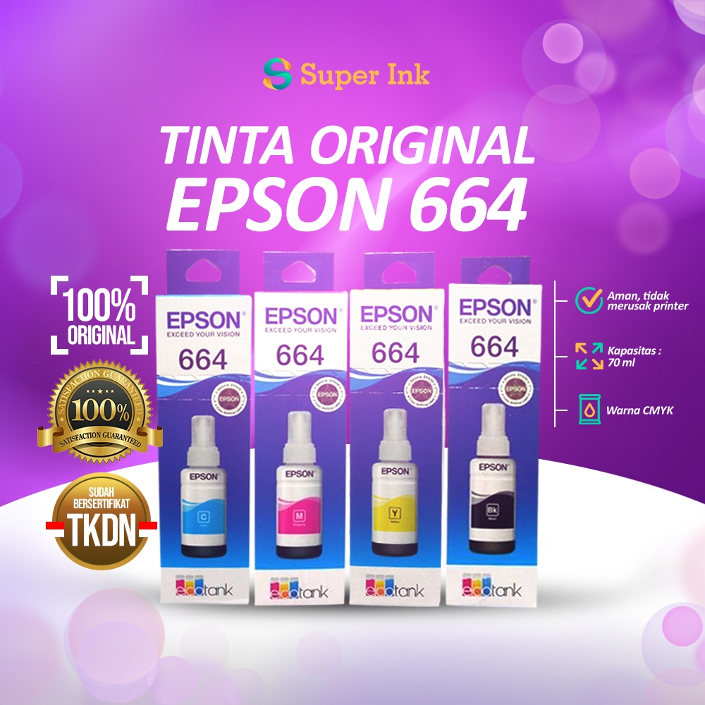 Jual Tinta Printer Epson 664 Original 1 Set L110, L120, L210, L220 ...