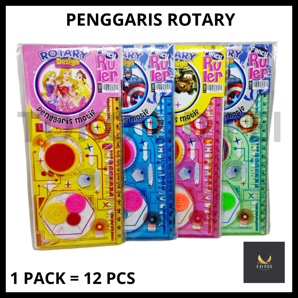 Jual (1 PACK=12 PCS WARNA RANDOM) Penggaris Rotari / Garisan Rotari ...