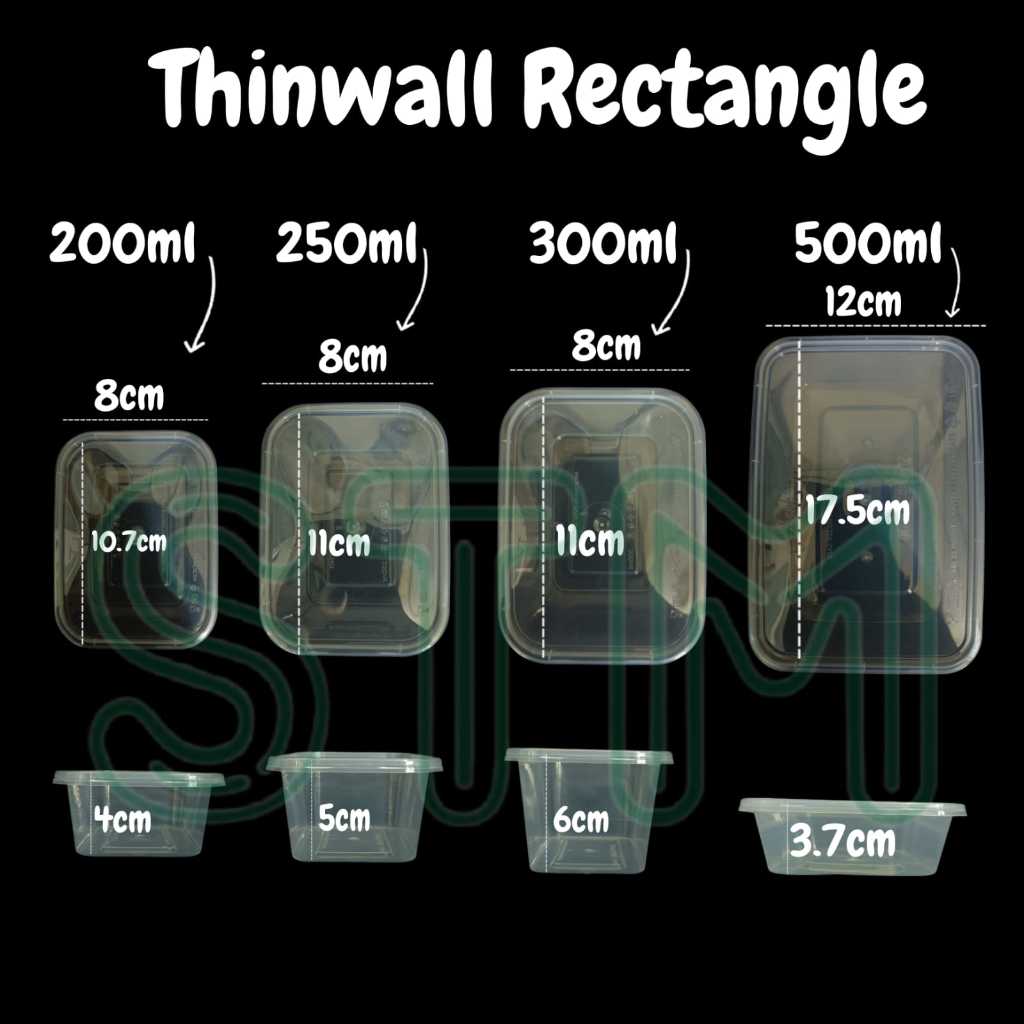Jual Thinwall Rectangle Ukuran 200ml,250ml,300ml & 500ml / Tempat Makan Plastik Tebal Persegi ...