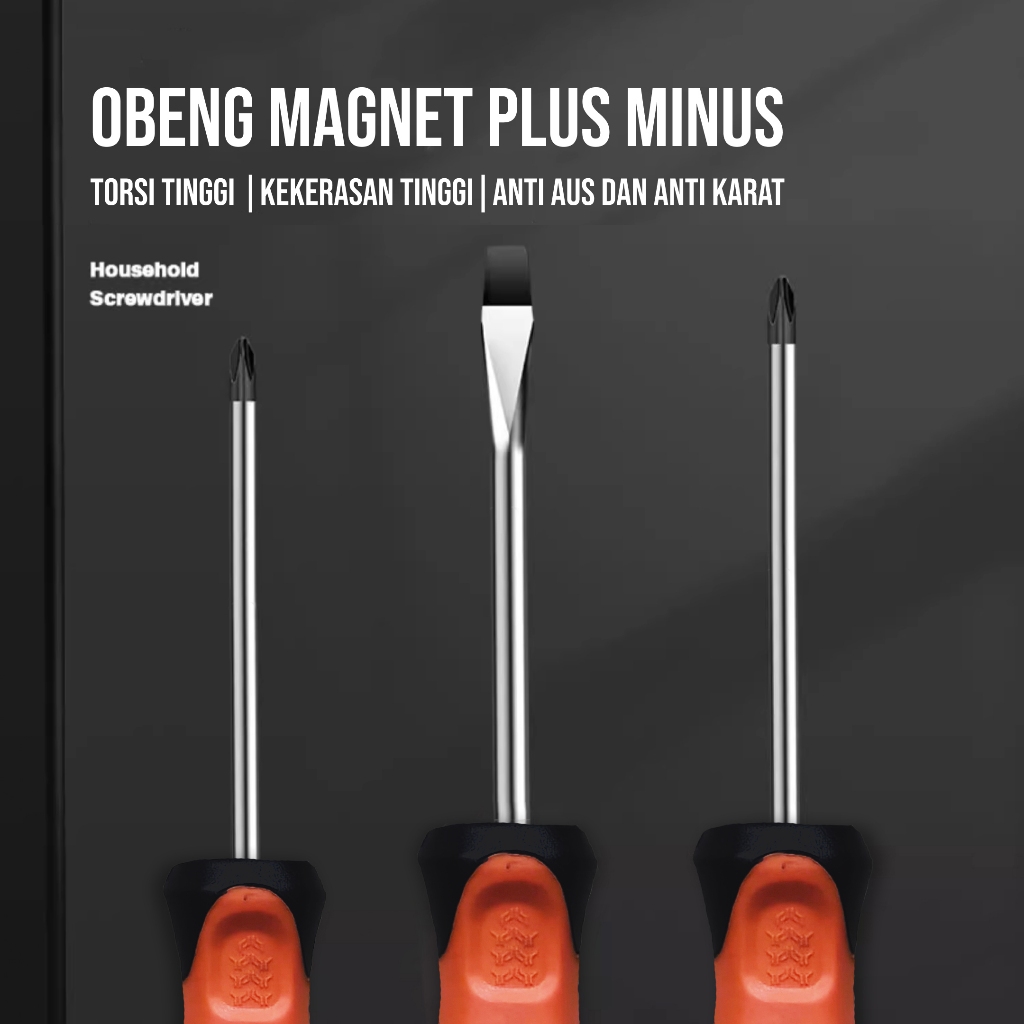 Jual CUTA Obeng Magnet Set Plus Minus Obeng Listirk Gagang Karet Anti ...